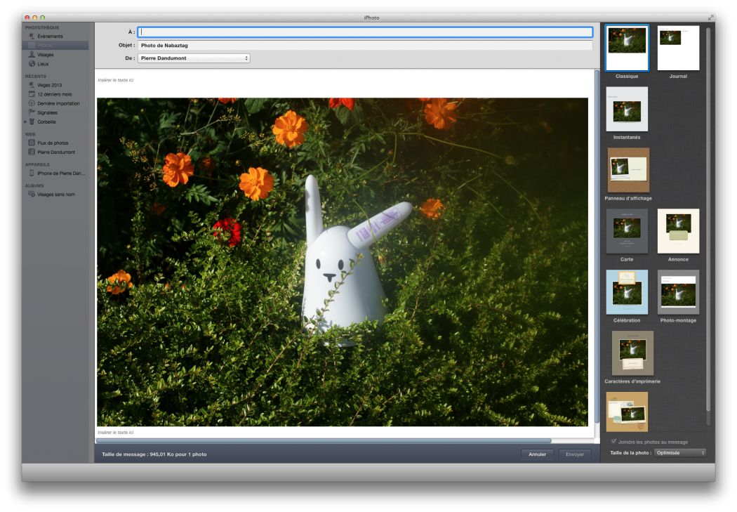 Utiliser Mail pour envoyer des photos dans iPhoto - Le journal du lapin
