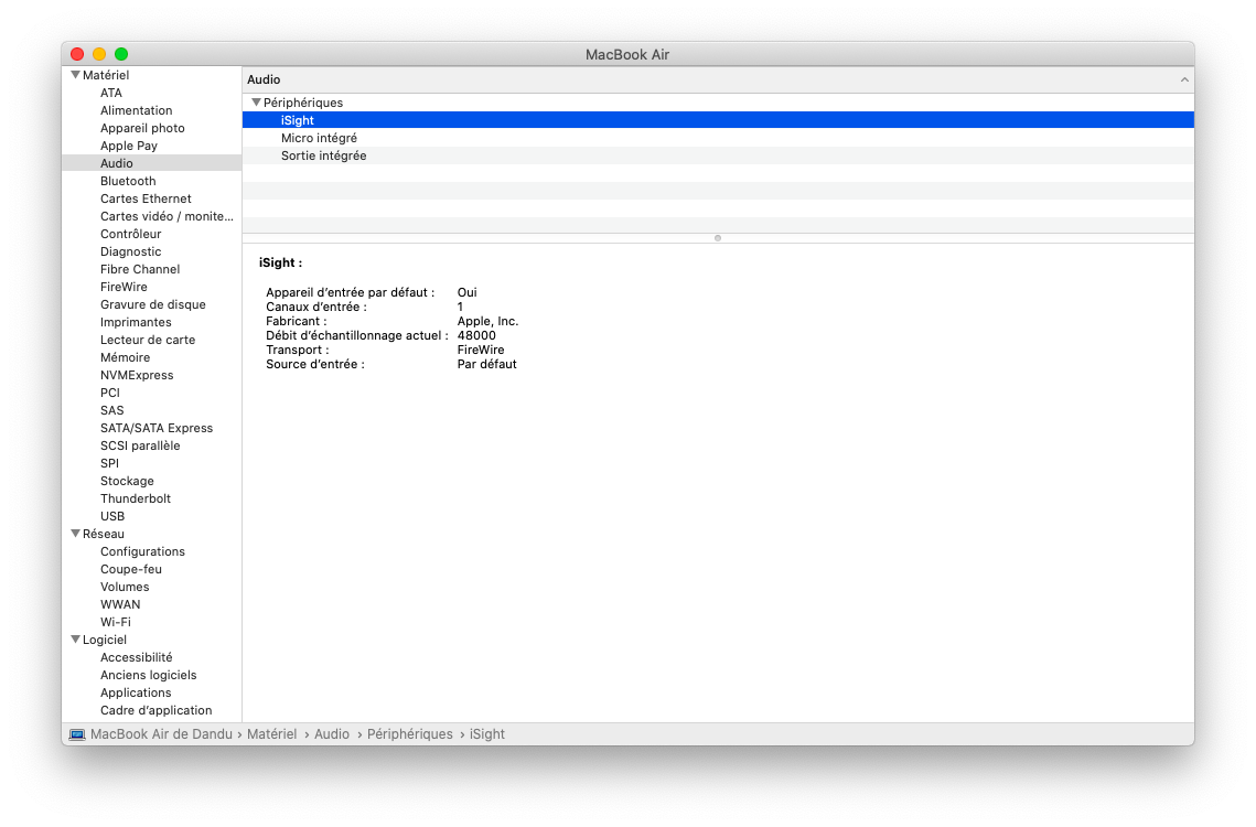 Faire fonctionner l’audio d’une iSight FireWire sous Catalina (mais pas ...