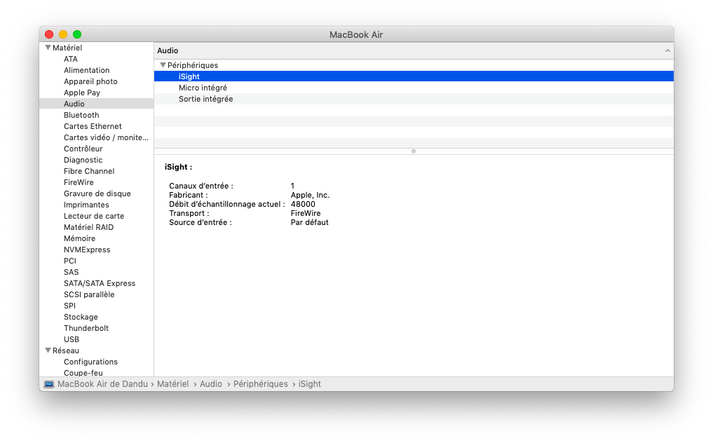Faire fonctionner l’audio d’une iSight FireWire sous Catalina (mais pas ...